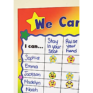 Kenson Kids We Can Do It! Customizable Dry Erase Incentive Chart (14 1/2"x 30") with Cling Reward Smiley Face Stars - Home, School, Preschool Classroom by Makers of The I Can Do It! Reward Chart