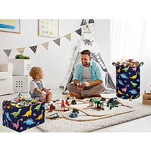 Essme Dinosaur Basket,Dinosaur Storage Baskets for Boys, Dinosaur Baskets for Boys Toy Bin with Handle Dinosaur Baskets for Dinosaur Room Decor, Clothes,Books.(Navy Blue dinosaurs)