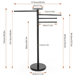 tonchean Freestanding Towel Rack for Bathroom, 4 Swivel Arms Standing Towel Racks with Weighted Marble Base, Towel Holder for Bathroom Bedroom