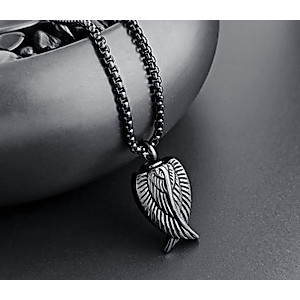 YOUFENG Angel Wing Urn Necklace for Ashes Stainless Steel Cremation Jewelry Always in My Heart Ashes Necklaces Memorial Keepsake for Men Black