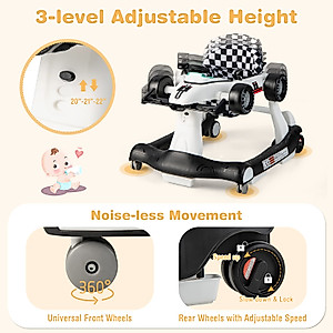 GLACER 4-in-1 Baby Walker, Folding Infant Walker with Adjustable Height & Speed, Music Box with Light, Steering Wheel, Soft Cushion, Toddler Toy Activity Center for Babies Aged 6-18 Months