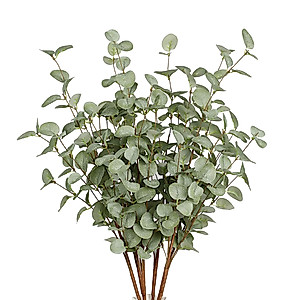 VGIA 6 Pcs Artificial Plants Eucalyptus Stems Eucalyptus Leaf Spray in Green Greenery Stems Silk Plastic Plants Floral for Home Party Wedding Decoration