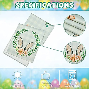 FRAMICS Easter Table Runner with Placemats Set of 4 Cute Plaid Bunny Rabbit Ears Flowers Table Runners and Table Mats Spring Linen Table Decor 14x72 Inches for Gathering Home Party Dinner