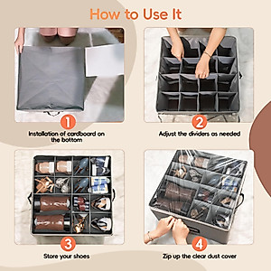 Tiyforiba Shoe Organizer for Closet - Large shoe storage boxes Fit 16 Pairs, Fabric Shoe Bin with Clear Cover, Adjustable Dividers for Shoes, Handbags, Blankets, Linen, Clothing, 1 pack