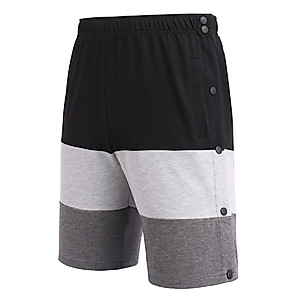 Deyeek Tear Away Shorts for Men Side Snap Cotton Color Block Shorts Post Surgery Recovery Break Away Pants with Pockets