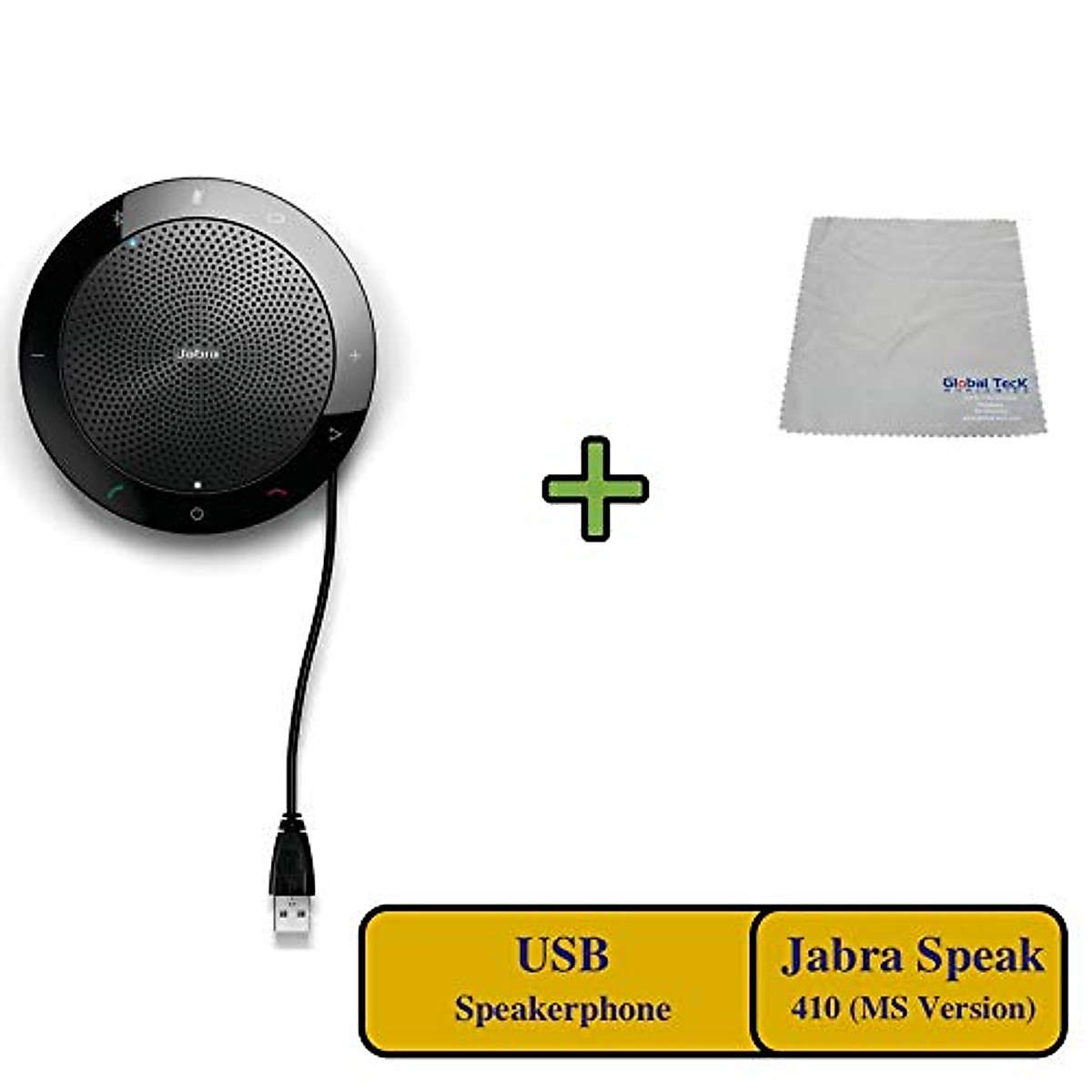 Jabra Speak 410 USB PC Speaker and Microphone - Conference Speakerphone for Laptops, Desktops, MAC, Tablet, USB, Compatible w/Teams, Zoom, Skype Version 7410-109, Global Teck Microfiber Cloth