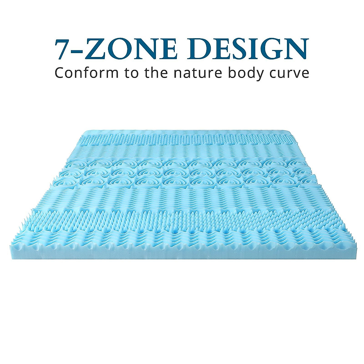 HUXMEYSON Foam Mattress Topper Queen, 7 Zone Cooling Mattress Topper with Gel Infused, Egg Crate Bed Topper Mattress Pad, CertiPUR-US Certified, 3 Inch (60 * 80 Inch)