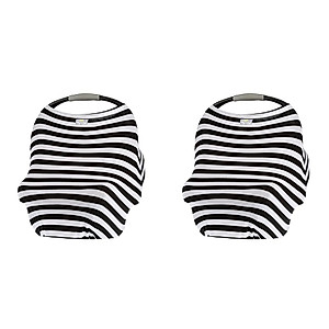 Itzy Ritzy 4-in-1 Nursing Cover, Car Seat Cover, Shopping Cart Cover and Infinity Scarf - Breathable, Multi-Use Mom Boss Breastfeeding Cover, Black & White Stripe (Pack of 2)