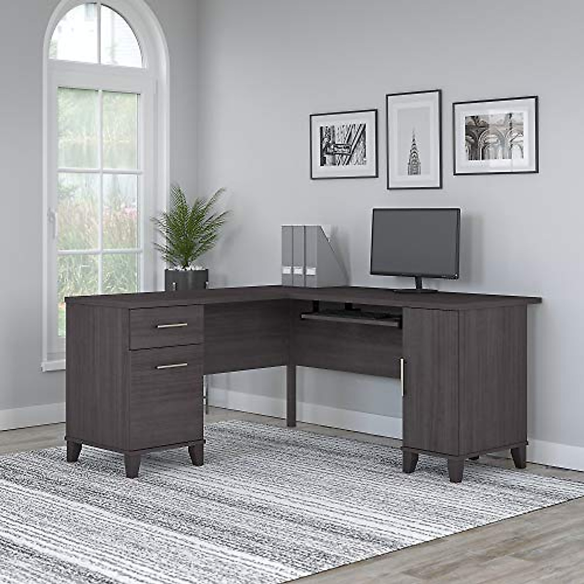 Bush Furniture Somerset 60W L Shaped Desk with Storage in Storm Gray