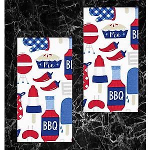 SeasonsEasy Patriotic Kitchen Towels Set of 2 American BBQ Cookout Theme Dual-Sided Cotton July 4th Labor Day