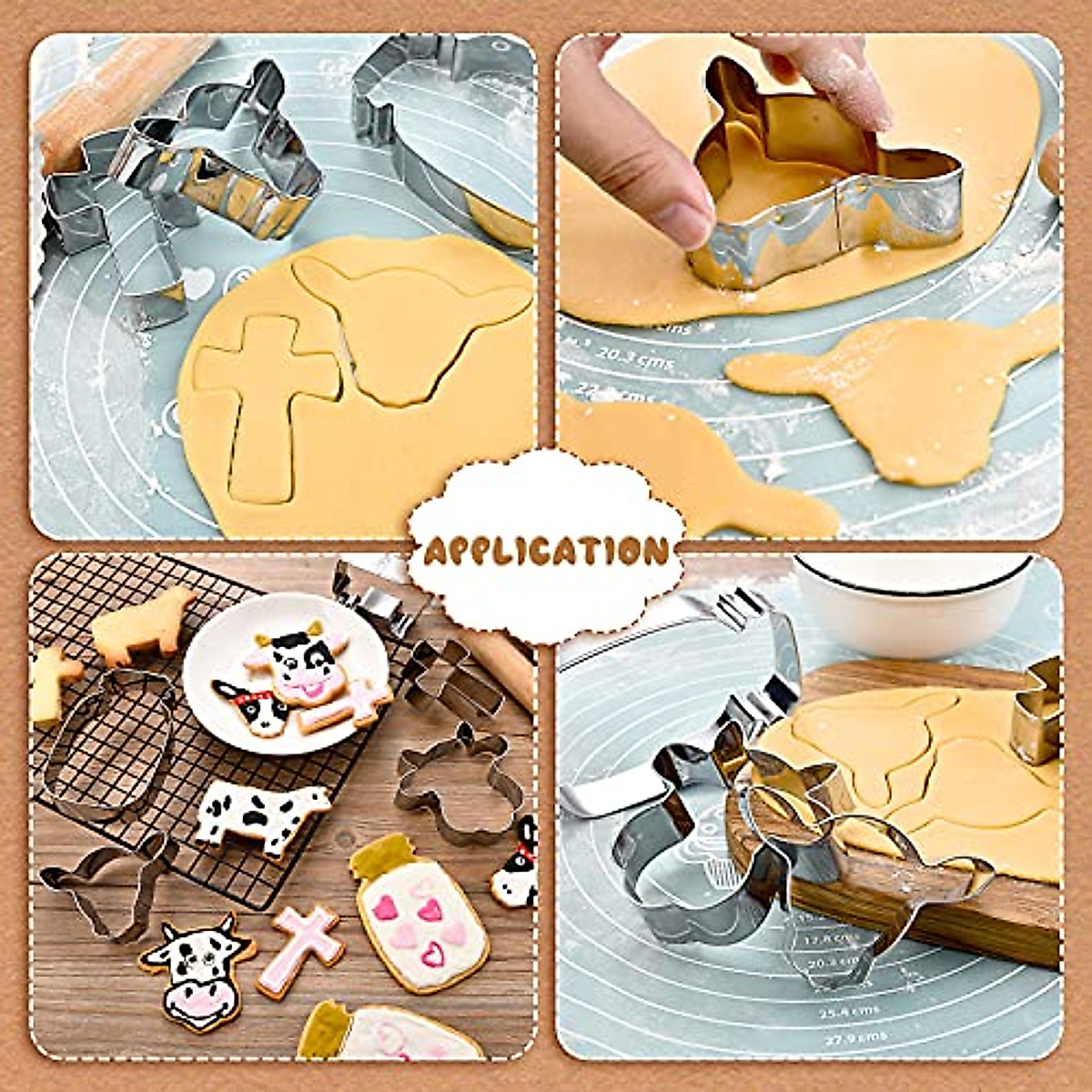 5 Pieces Cow Cookie Cutter Set, Farmhouse Cookie Cutter, 3 Different Cow Cookie Cutters, Steel Cow Head Cookie Cutter, Milk Bottle, Crossed Cookie Cutter for Biscuit and Cakes Kitchen Tool Accessories