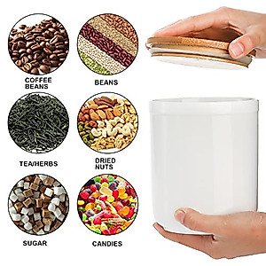 AVLA 3 Pack Ceramic Food Storage Jars with Bamboo Lids, 36 FL OZ White Kitchen Canisters Airtight Container for Serving Ground Coffee, Cookie, Tea, Sugar, Salt, Spices, Flour