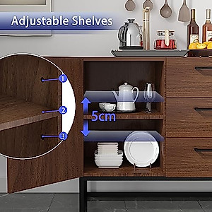 Bonzy Home Buffet Sideboard Cabinet with 3 Drawers & 2-Door and Adjustable Shelves 47 Inch Modern Coffee Bar Cabinet for Living Room Entryway Dinning Room