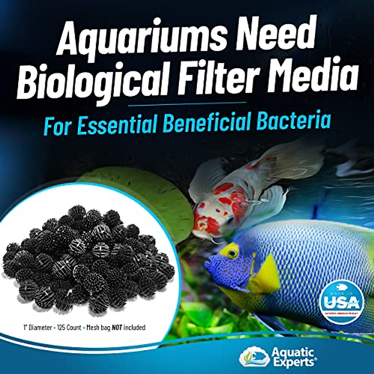 Aquatic Experts New Bio Balls Filter Media - 1 Inch Small Bio Ball for Aquarium and Pond Filter - Perfect Bio Balls for Aquarium Filter Media – Made in The USA (125 Count Without Mesh Bag)