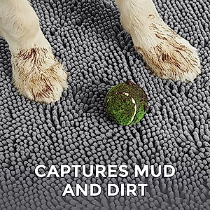 HOME GENIE Muddy Dog Machine-Washable Absorbent Soft Chenille Indoor-Doormat, 36x24, Rubber Backing, Quick Dry Microfiber Mat, Entryway Front Door Mat, Home Entrance Welcome Doormats, Stone Black Paw