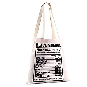 JXGZSO Black Mom Nutrition Facts Tote Bag Melanin Mother Gift African American Gifts for Women (Black Momma tote)