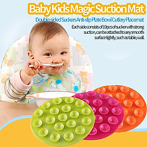 (Pack of 2) Creative Children's Tableware Sucker Baby Kids Magic Suction Mat Portable Double-Sided Suckers Anti-Slip Plate Bowl Cutlery Placemat(Rose Red)