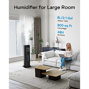 Humidifier Large Room Bedroom with Night Light, 2.1Gal(8L) Humidifiers for Home with Essential Oil Diffuser, Top Fill Whole House Cool Mist Humidifiers for Plants Baby Kids Adults(Black)