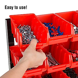 15-Bin Garage Organization Rack - Carbon Steel Rack with Removable Stackable Plastic Garage Storage Bins - Tools Organizer or Small Parts Organizer for Hardware, Crafts, or Office Supplies by Stalwart