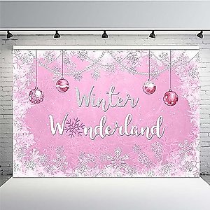 MEHOFOND 7x5ft Winter Wonderland Backdrop Baby Shower Party Supplies Decorations Snowflake Photography Background Sliver Glitter Pearl Banner Decoration Photo Booth Props