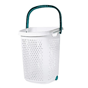 AYOYZ Wheeled Design Clothes Laundry Basket, 70.52 Liter Capacity,2 Bushel Rolling Plastic Laundry Hamper with Pop-up Handle, White
