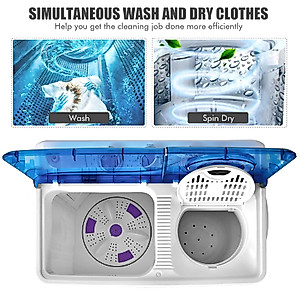 COSTWAY Portable Washing Machine, 2-in-1 Twin Tub 26lbs Capacity Washer(18lbs) and Spinner(8lbs) with Control Knobs, Timer Function, Drain Pump, Compact Laundry Washer for Home Apartment RV, Blue