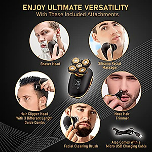 5 in 1 Electric Razor for Men and Women, USB Rechargeable and Waterproof Cordless Trimmer, Includes Rotating Bald Head Shaver, Nose Hair Trimmer, Beard Shaper, Silicone Brush, and Cleansing Brush