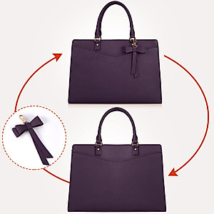 RAINSMORE Laptop Bag for Women 15.6 Inch PU Tote Bag Business Work Bag Waterproof Briefcase Computer Tote Lightweight Handbag Shoulder, Dark Purple