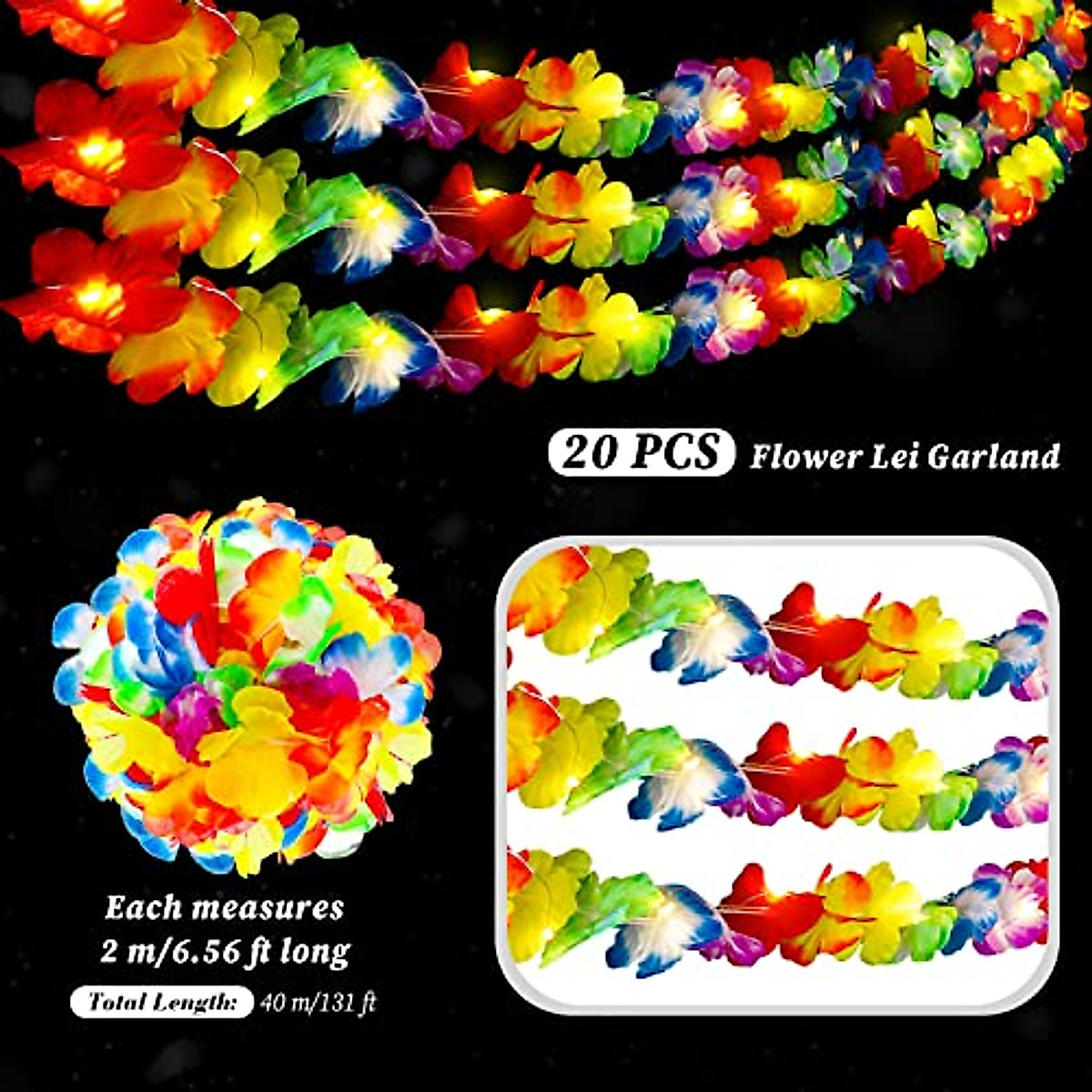 20 Pcs Hawaiian Lei Garlands for Luau and Beach Parties