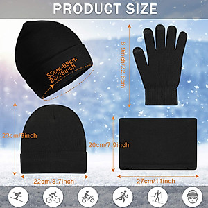 6 Pieces Winter Beanie Hat Scarf Touchscreen Gloves Neck Warm Knitted Fleece Lined for Men and Women (Black, Dark Grey)