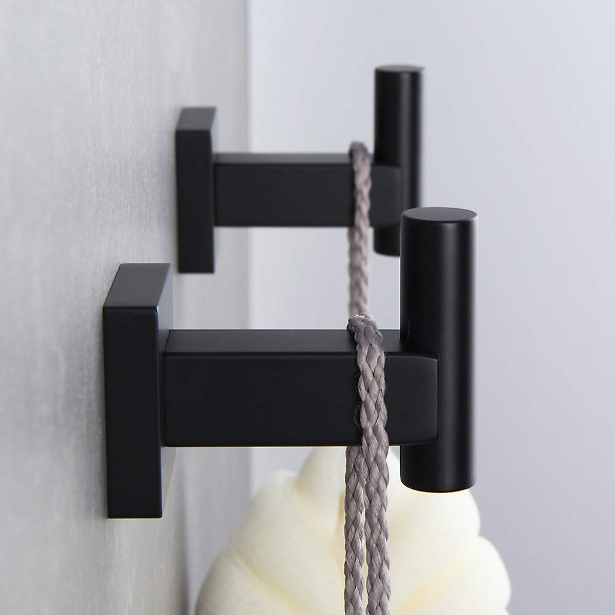 BEIGEEWY Matte Black Towel Coat Hook SUS 304 Stainless Steel Bathroom Robe Hook Wall Mounted Round Kitchen Heavy Duty Door Hanger 2 Pack