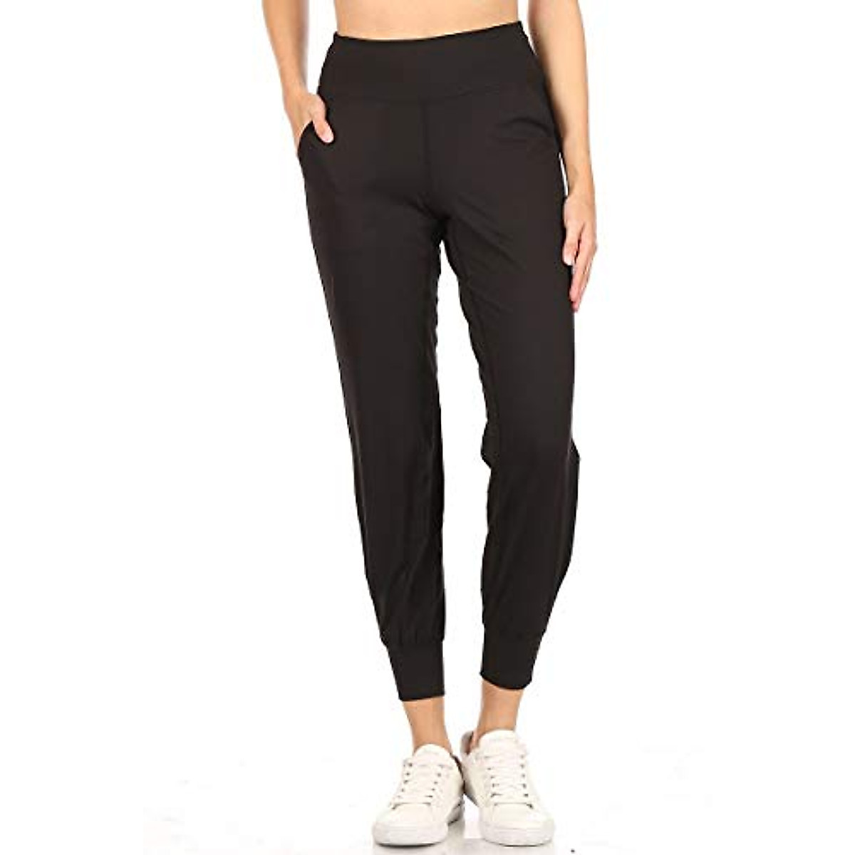 Leggings Depot Women's ActiveFlex Jogger Pants with Pockets (Full Length, Black, Small)