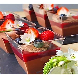 Wnqou 60ml Clear Dessert Cups with Spoons,50Pcs Reusable Plastic Dessert Cups,Mini Serving Bowl for Desserts Mousses,Puddings,Party ﻿