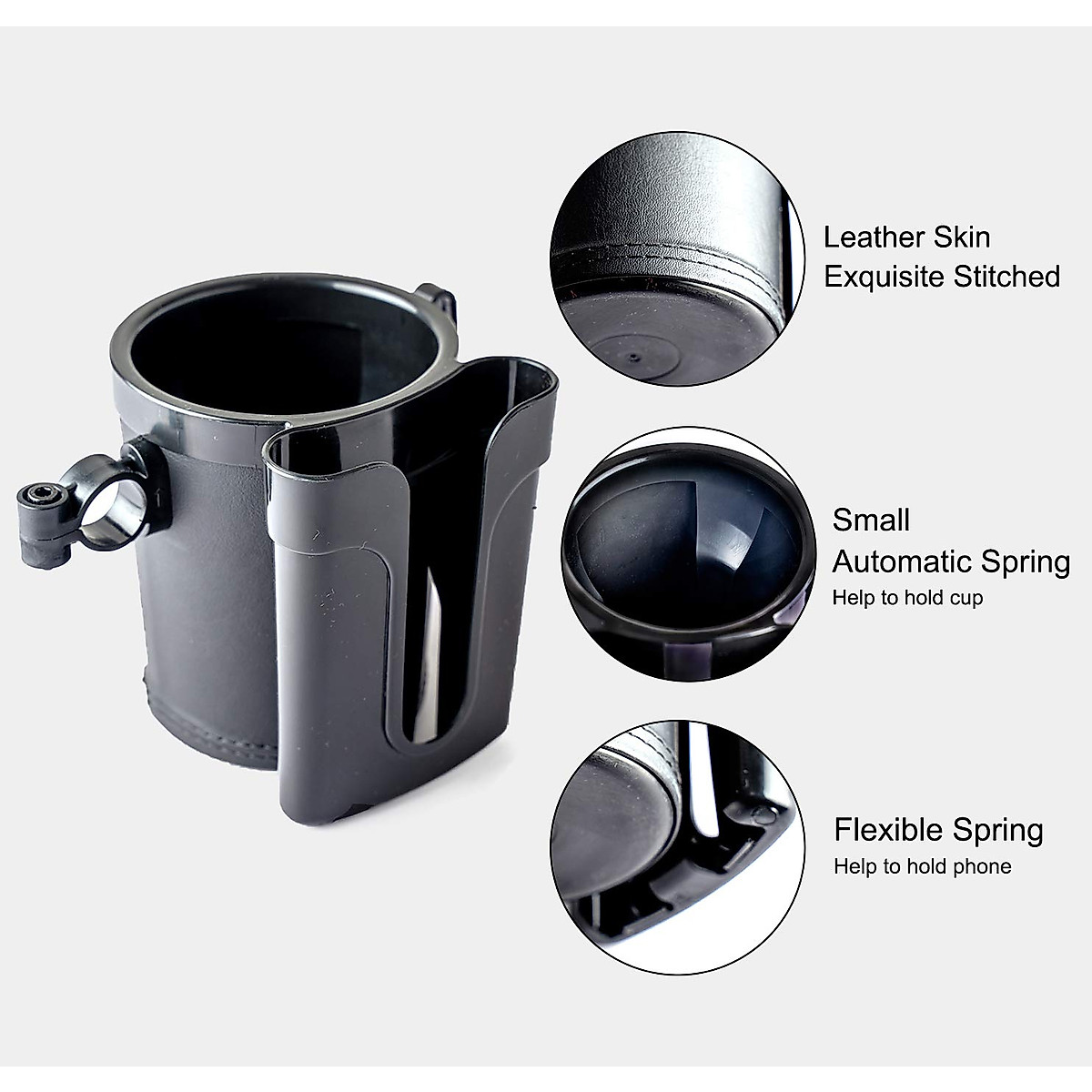 Yoyoapple Bike Cup Holder Handlebar with Cell Phone Keys Holder Bicycle Drink Beer Holder Black