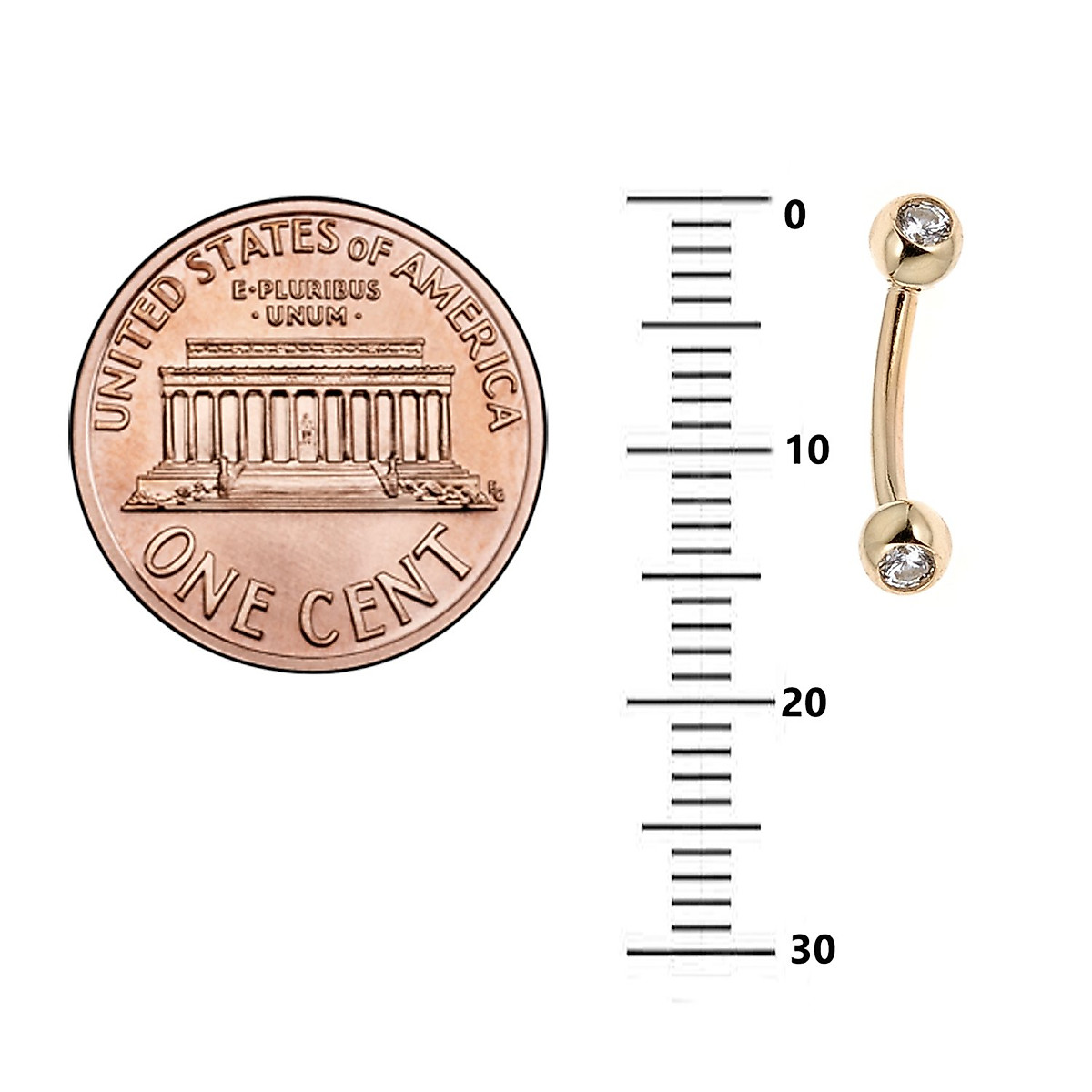 Ritastephens 14k Solid Yellow Gold Eyebrow Ring Jewelry 16 Gauge Cubic Zirconia