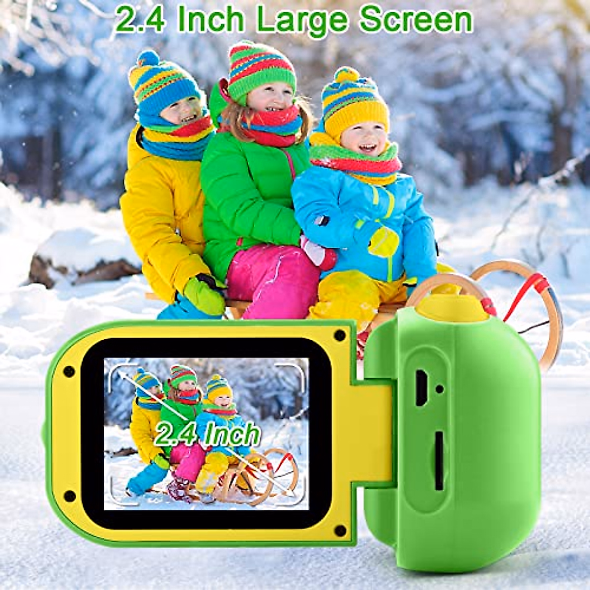 GKTZ Children Video Camera - Kids Digital Camera Toddler Toy Camcorder Birthday Gifts for Boys and Girls Age 3 4 5 6 7 8 9, 12MP Kids Video Recorder with 32GB SD Card - Green