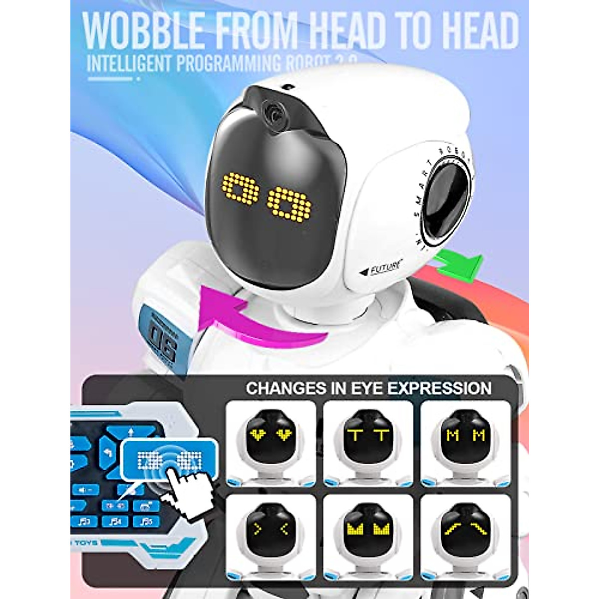 Large Smart Emo Robot Toys for Kids 5-7,Gesture Sensing Programmable Interactive Remote Control Robots for 8-12 with LED Eye Express for Boys 4-9 Years Old Birthday Gifts