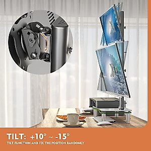 Dual Monitor Stand - Vertical Stack Screen Free-Standing Monitor Riser Fits Two 13 to 34 Inch Screen & Clear Tempered Glass Computer Monitor Riser with Height Adjustable Multi Media Desktop Stand