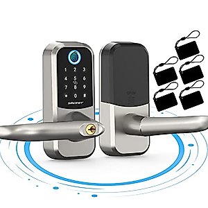 Smart Lock SMONET 5-in-1 Keyless Entry Fingerprint Door Lock, Bluetooth Lock with Reversible Handle, Unlock via Key, IC Card, Fingerprint, Passcode, App for Home, Hotel, Office