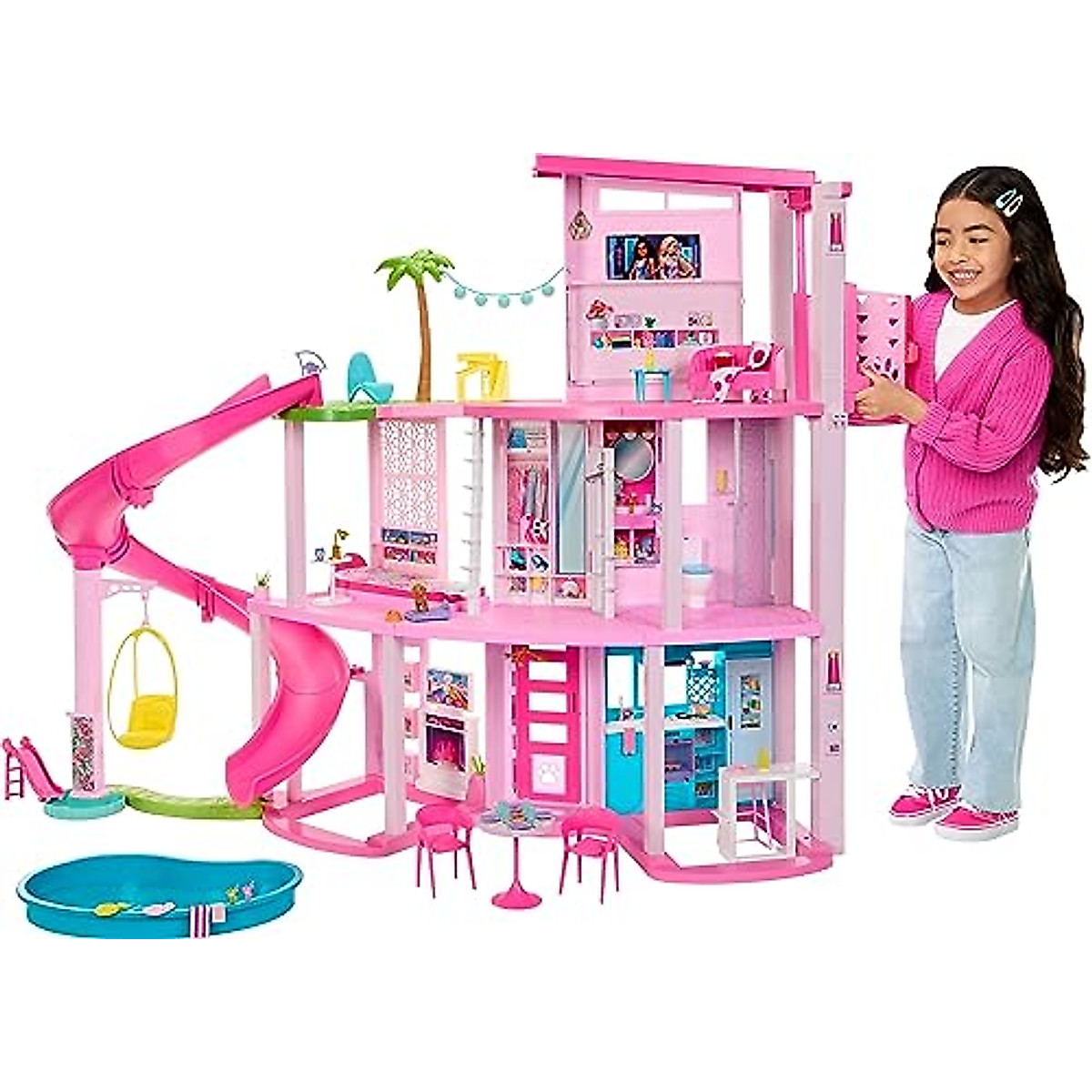Barbie Dreamhouse 2023, Pool Party Doll House with 75+ Pieces and 3-Story Slide, Barbie House Playset, Pet Elevator and Puppy Play Areas​