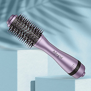 Adagio California Blowout Brush: 2-in-1 Hot Air Brush Styler and Dryer - Negative Ion Round Brush - Hair Dryer Brush with Straightener Function - Hair Styling Tools for Women… (2-inch, Lavender)