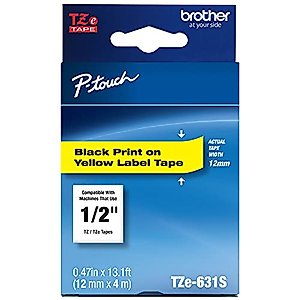 Brother Genuine P-Touch TZe-631S Economy Label Tape, Standard Laminated P-Touch Tape, Black on Yellow, Perfect for Indoor or Outdoor Use, Water Resistant, (4M), Single-Pack