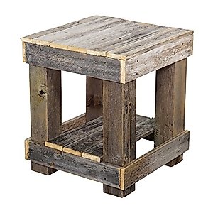 Del Hutson Designs - Rustic Barnwood End Table, USA Handmade Reclaimed Wood (Natural)