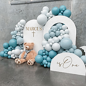 148PCS Dusty Blue Balloon Arch Kit,Double Stuffed Blue Balloon Garland Pastel Blue Grey White Balloons Slate Blue Balloon Arch for Baby Shower Boy Birthday Gender Reveal Bridal Party Decorations