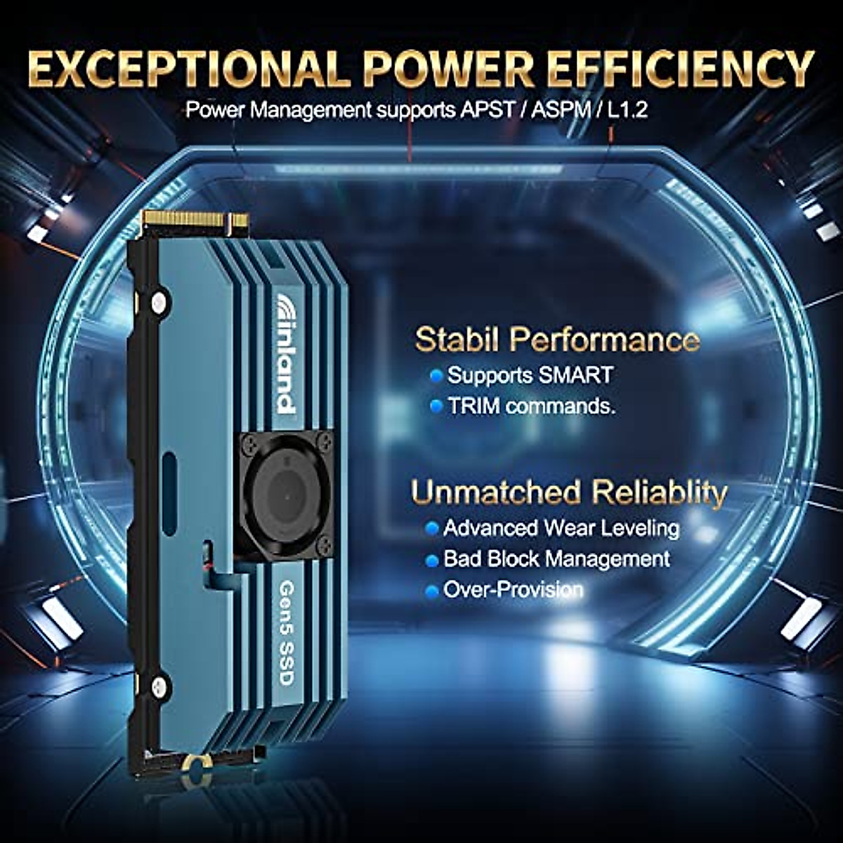 INLAND TD510 2TB PCIe 5.0 M.2 SSD Gen5 x 4 232-L 3D TLC NAND NVMe 2280 Internal Solid State Drive Gaming SSD with Heatsink & DRAM