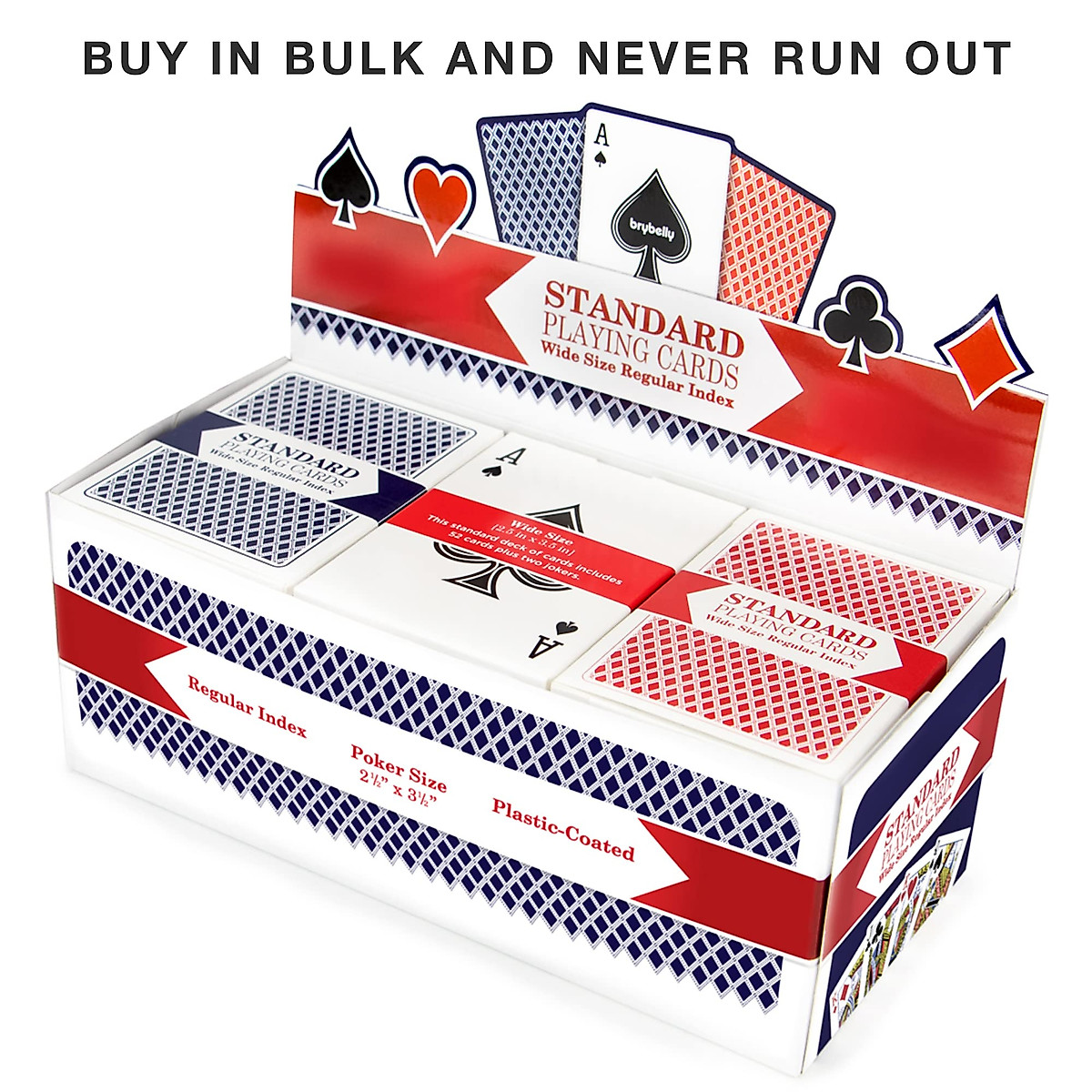 Brybelly 12 Decks of Playing Cards|Poker Wide Size (6 Red/6 Blue)|Plastic Coated Cards for Poker, Blackjack| Regular Index