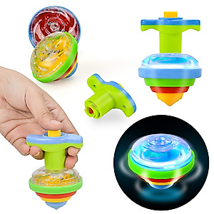 Light Up Spinning Tops for Kids, Set of 12, UFO Spin Toys with Flashing LED Lights, Fun Birthday Party Favors, Goodie Bag Fillers, Birthday Supplies for Boys and Girls