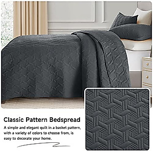 Lavsiry Queen Dark Grey Quilt Bedding Set, Summer Lightweight Full Size Basket Pattern Bed Spread, Soft Microfiber Bedspread Coverlet Set for All Seasons - 3 Piece(1 Quilt, 2 Pillow Shams)