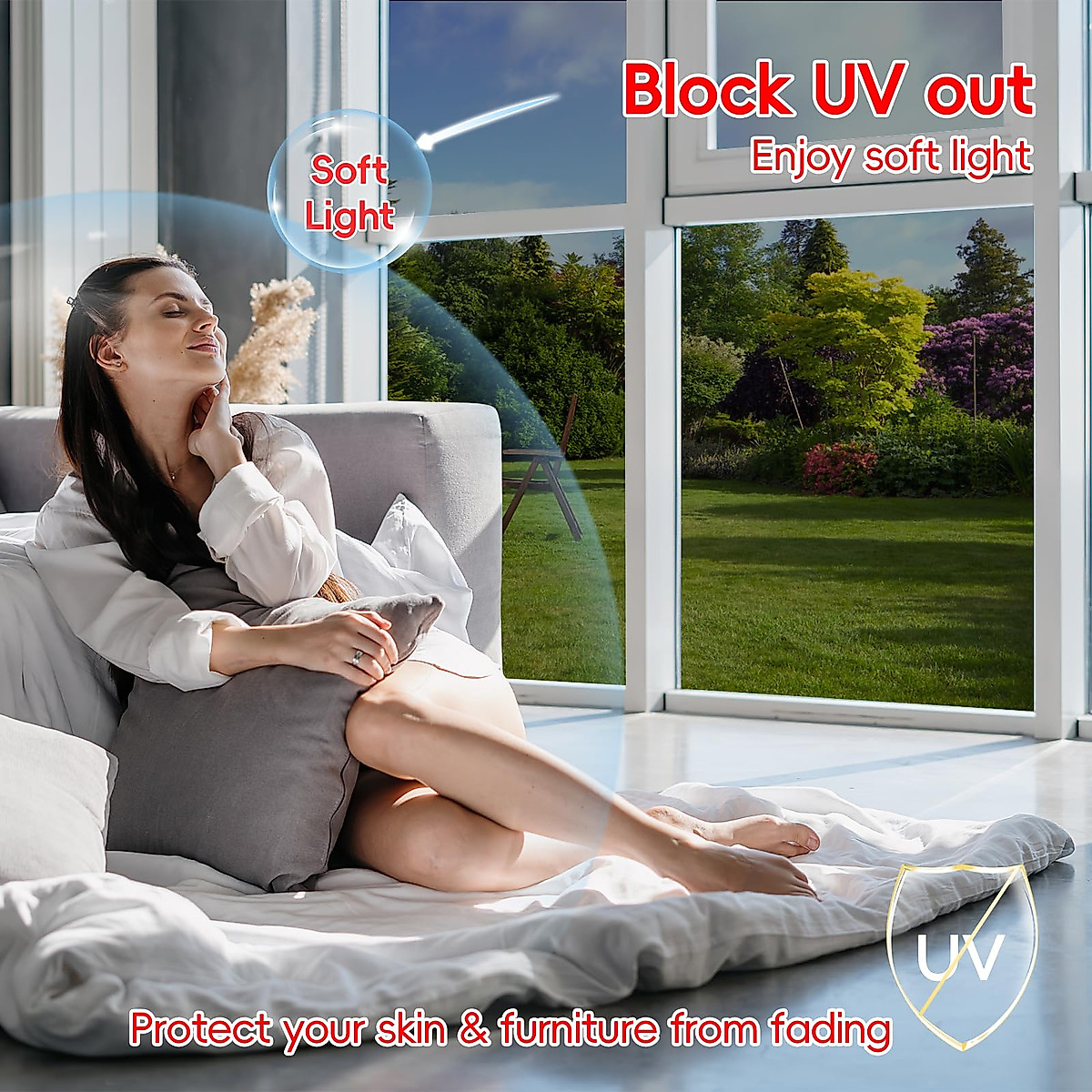One Way Privacy Window Film Sun Blocking, Heat Blocking Window Tint for Home See Out But Not in, Static Cling & Anti UV, Black-Silver,17.5 Inch x 78.74 Inch