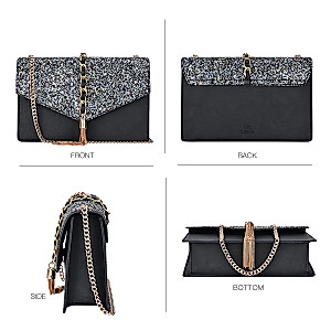 GM LIKKIE Crossbody Clutch Purse for Women, Glitter Evening Bag, Sequin Tassel Wedding Handbag for Party (Blue & Black)
